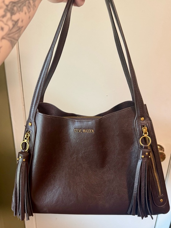 Steve Madden | Bags | Steve Madden Dark Brown Leather Shoulder Bag With ...